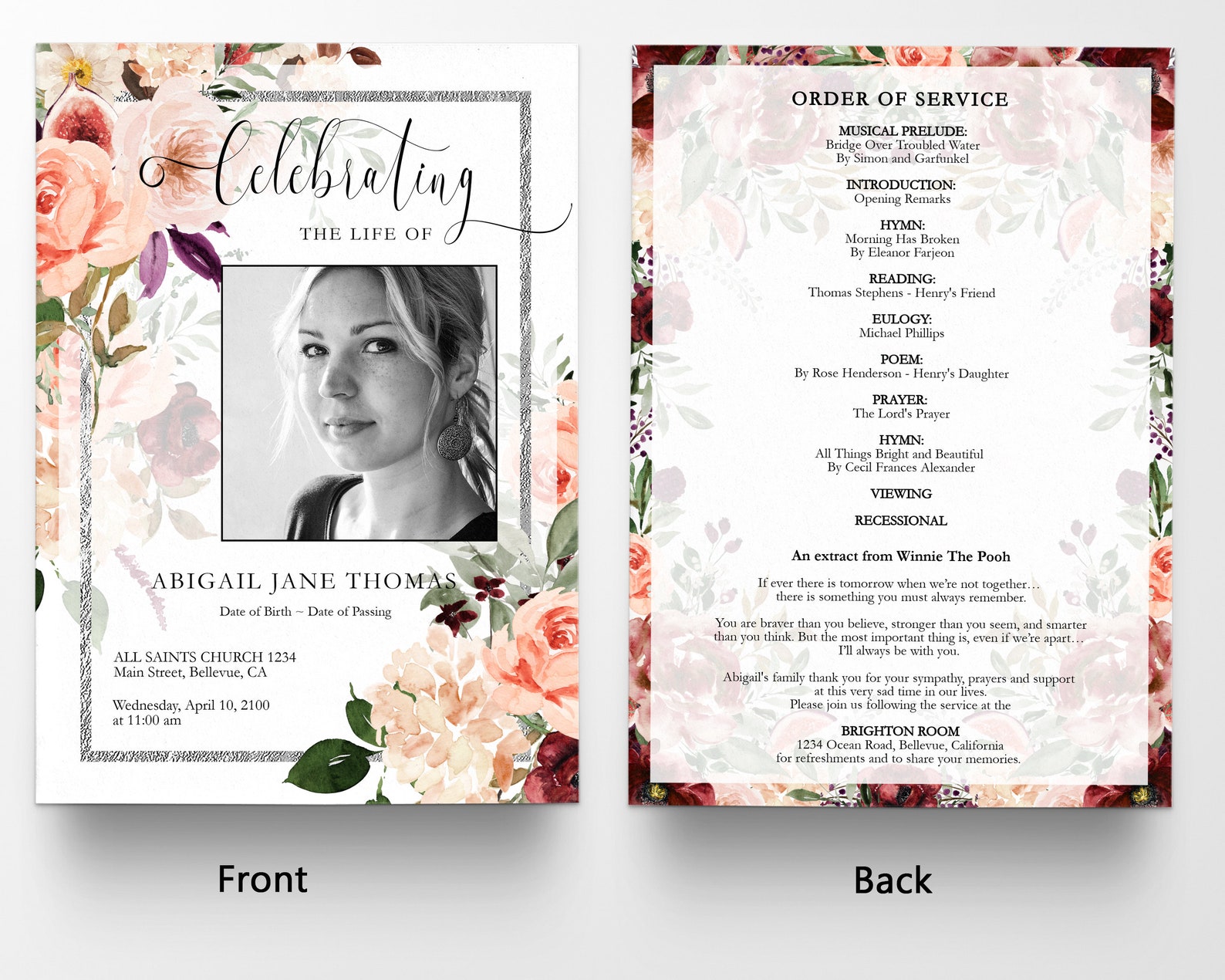 Funeral Program Template Funeral Poems Funeral Programs - Etsy