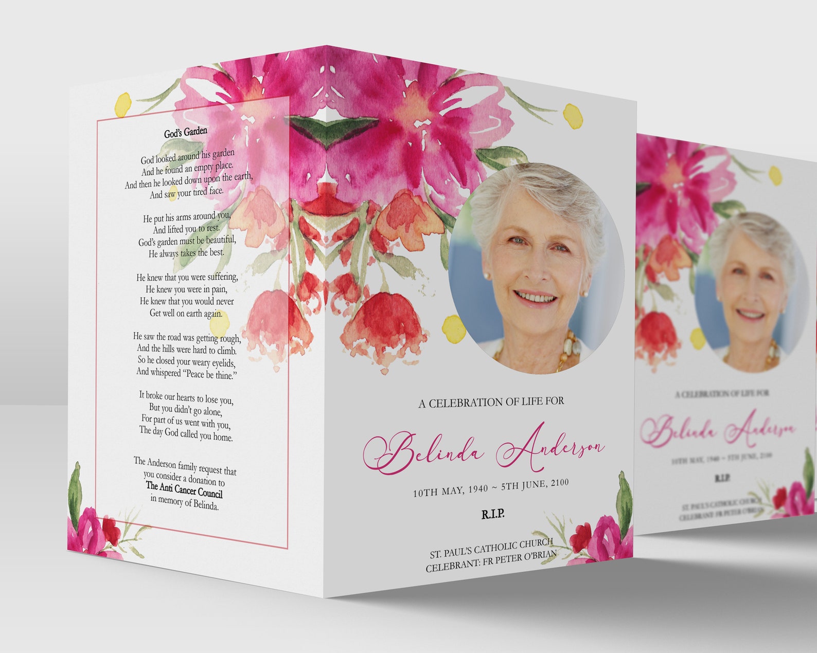 Editable Funeral Program Template With Watercolor Floral - Etsy Australia