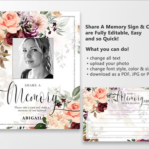 Share a Memory Sign & Cards, Funeral Program, Funeral Template ...