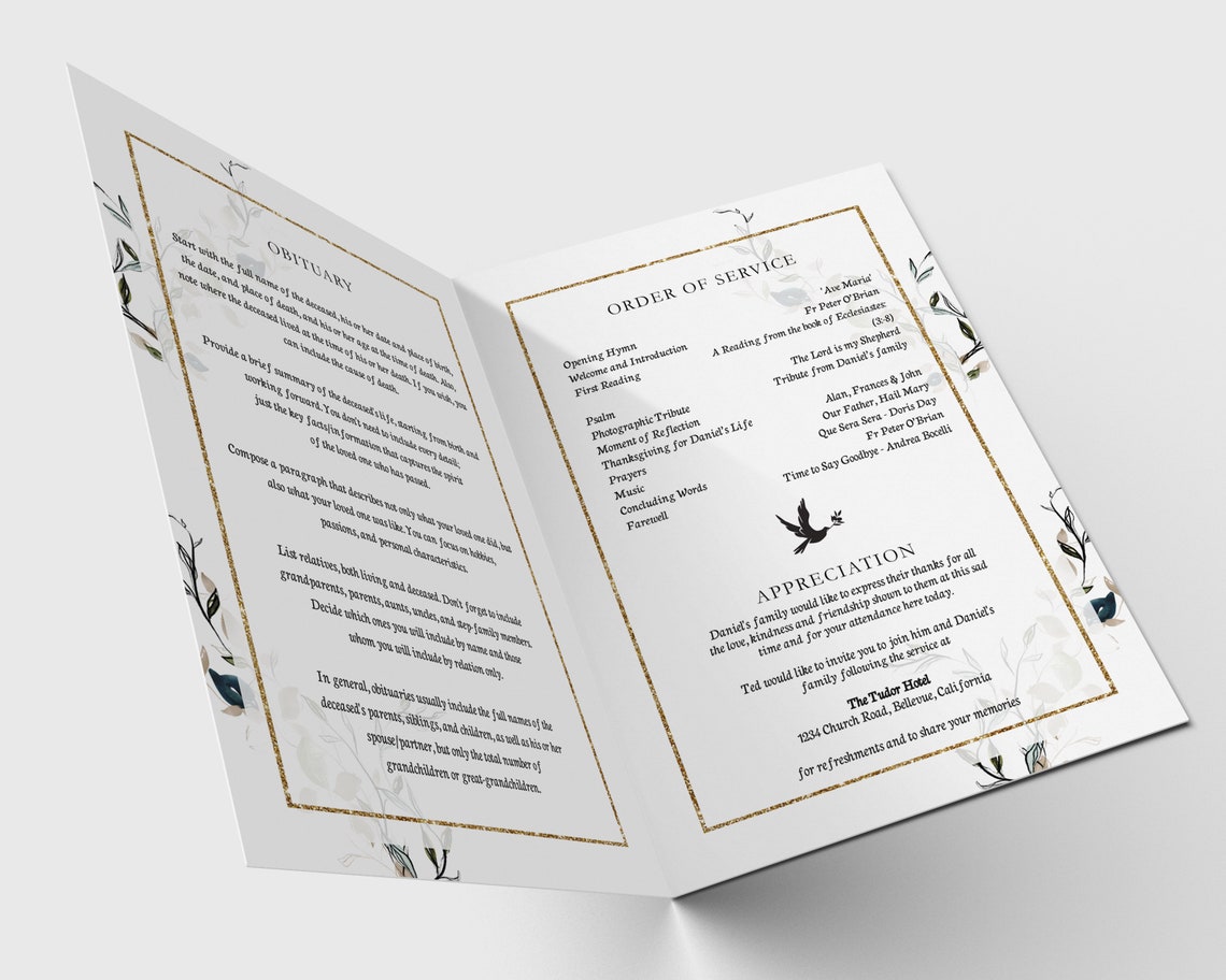 Printable Funeral Program Template Order of Service | Etsy