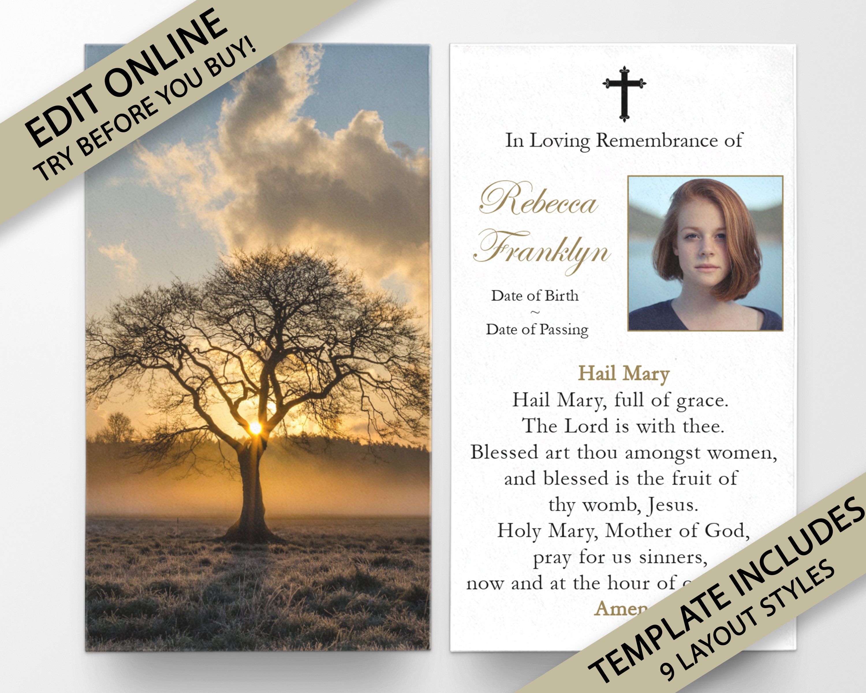 Funeral Prayer Card Template Printable Memorial Prayer Card - Etsy