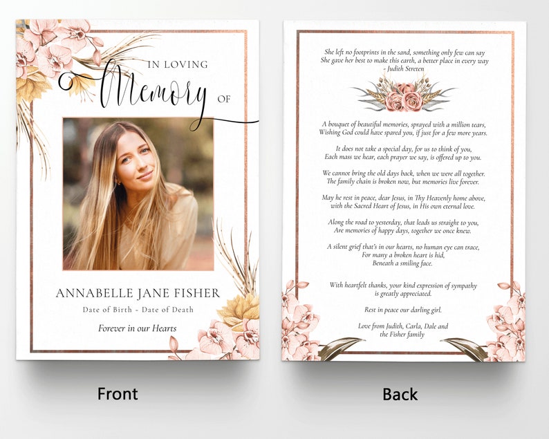 Funeral Program Template Funeral Poems Funeral Programs - Etsy