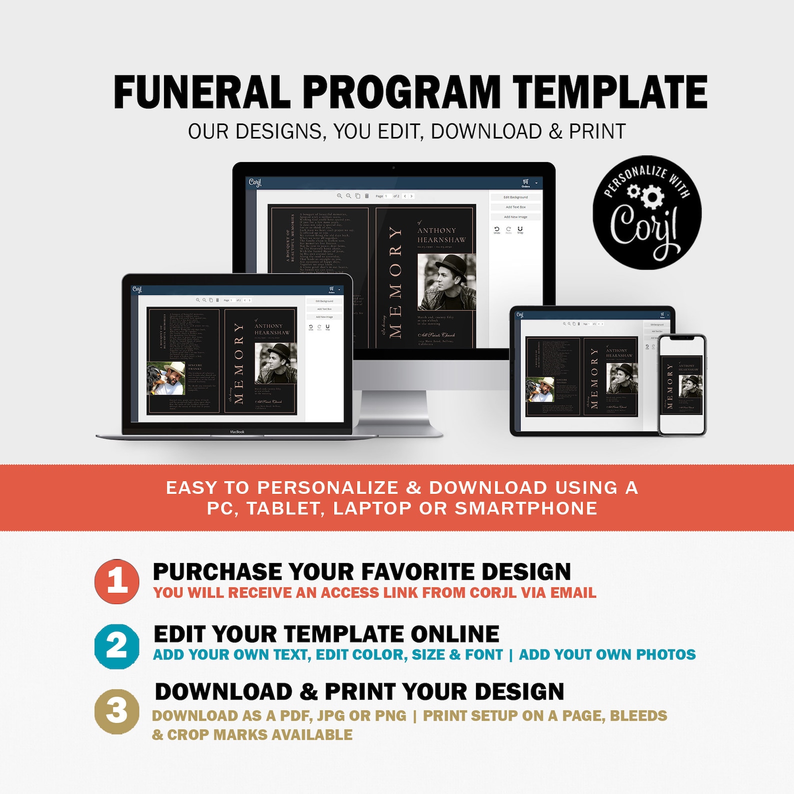 Editable Funeral Program Template Memorial Service Template | Etsy