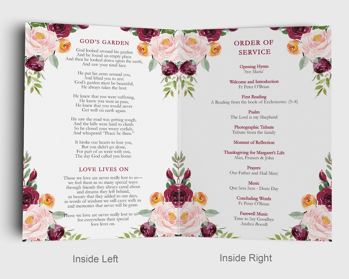 Funeral Program Template Funeral Poems Funeral Programs - Etsy Canada