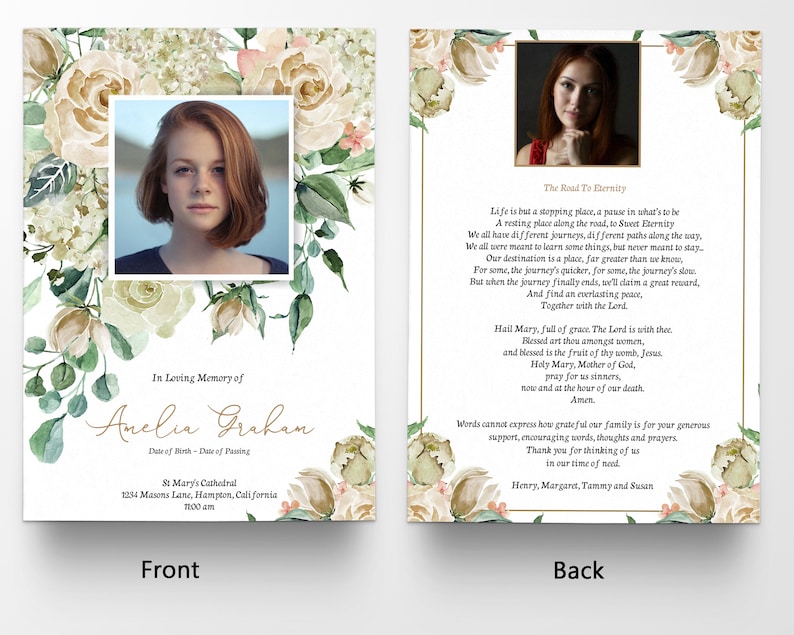 Funeral Program Template Funeral Poems Funeral Programs | Etsy