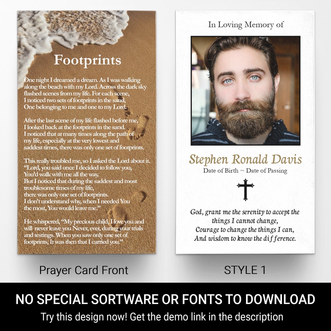 Prayer Cards Footprints in the Sand Funeral Cards Prayer | Etsy