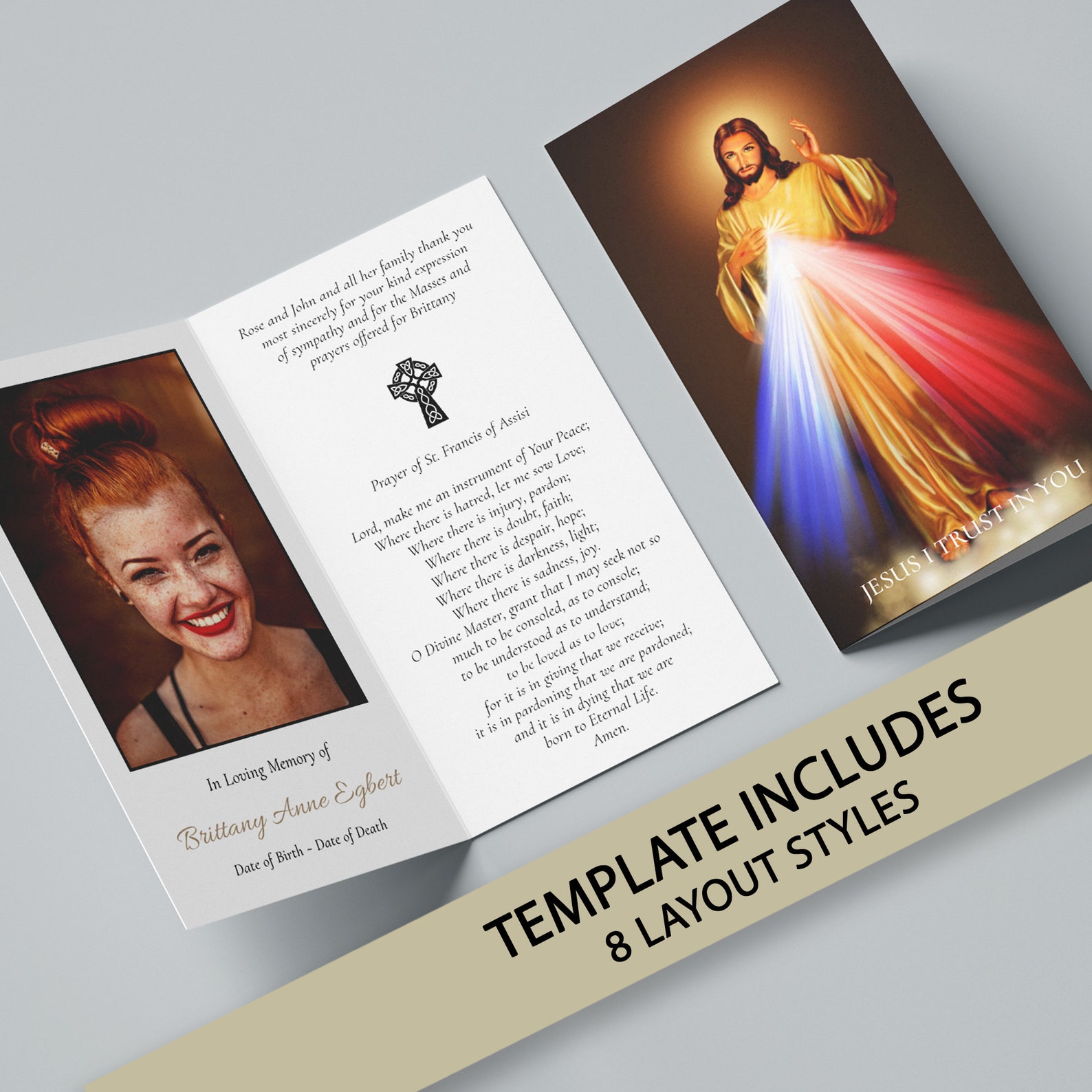 Funeral Prayer Card Template Printable Memorial Prayer Card - Etsy