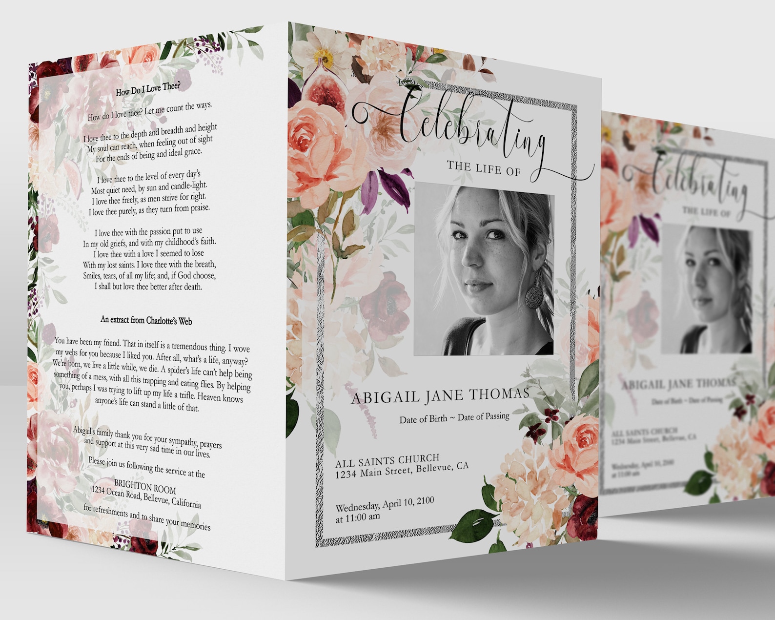 Floral Funeral Program Template EDITABLE Printable Memorial - Etsy