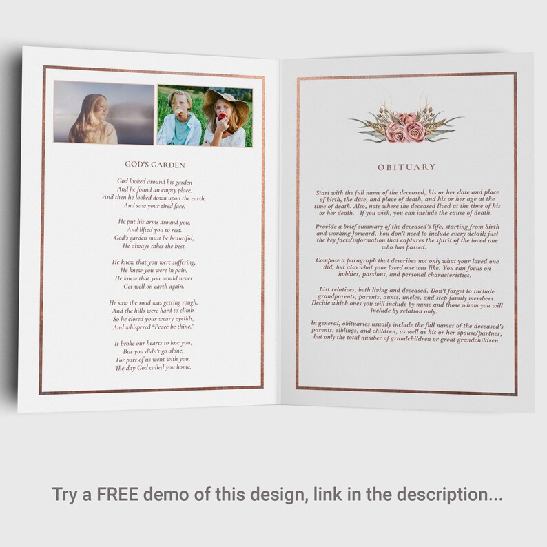 Funeral Program Template Funeral Poems Funeral Programs - Etsy