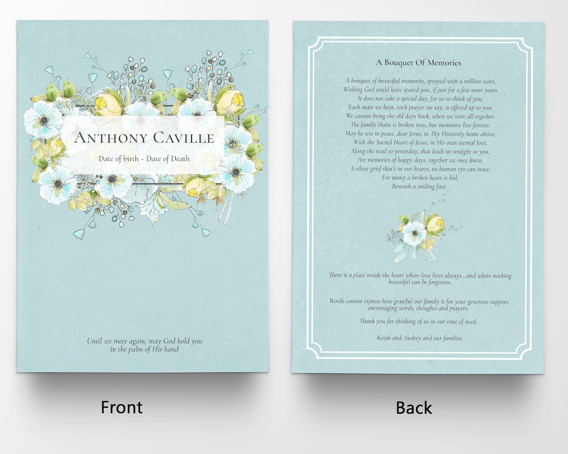 Funeral Program Template Funeral Poems Funeral Programs | Etsy