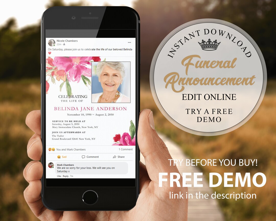 Death Announcement, Funeral Announcement, Funeral Template, Posting ...