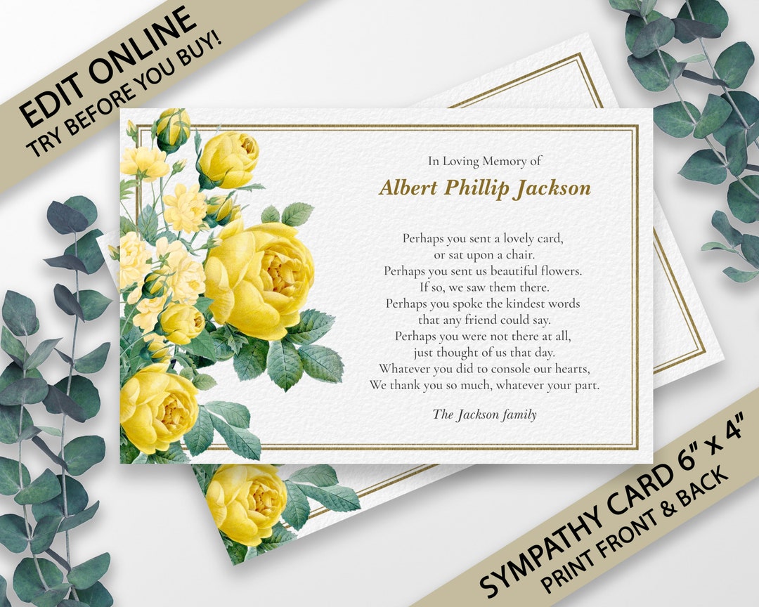 Funeral Thank You Card Template, Funeral Cards, Funeral Program ...