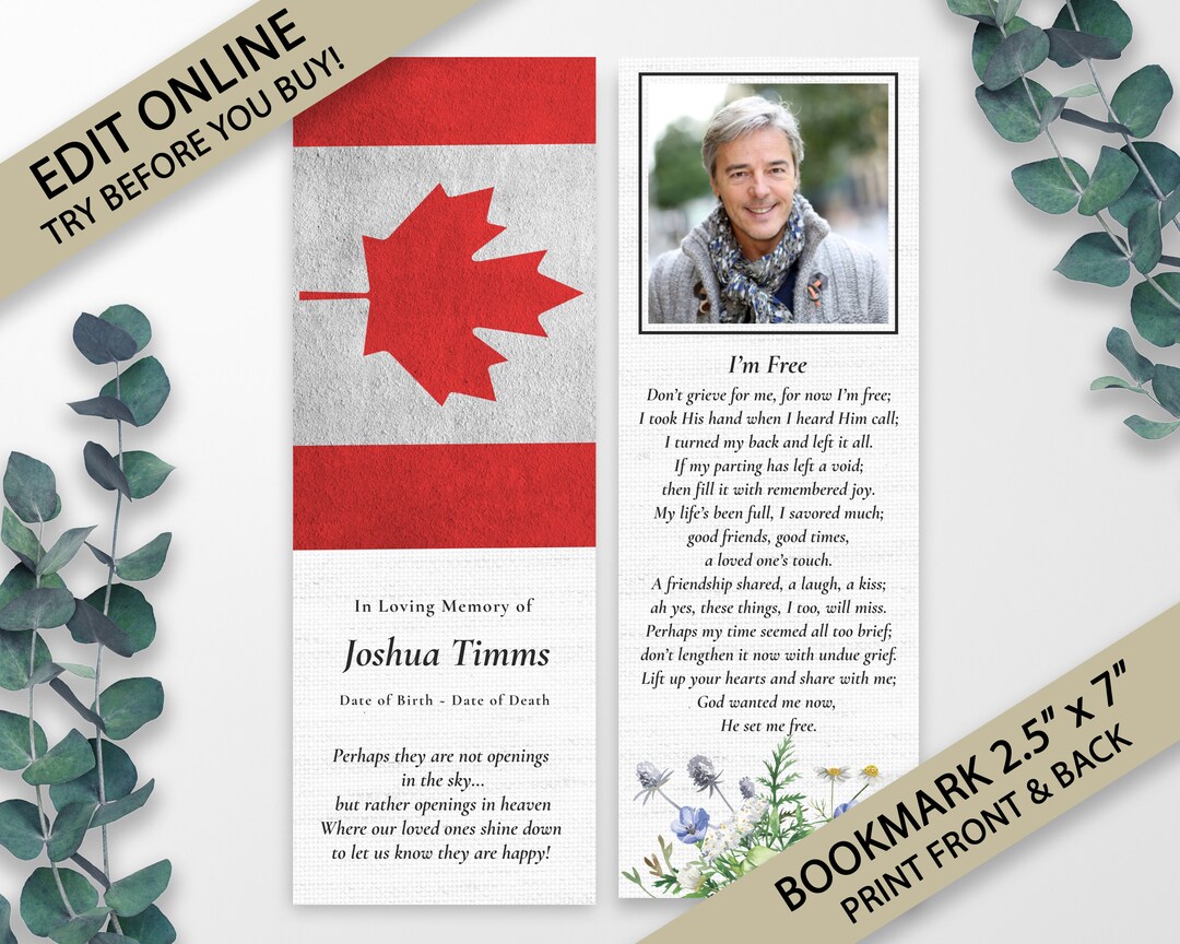 Funeral Bookmark Template, Printable Celebration of Life Bookmarks ...