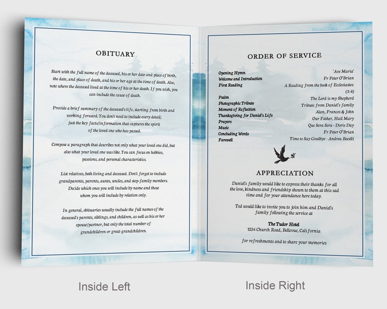 Funeral Program Template Funeral Poems Funeral Programs - Etsy