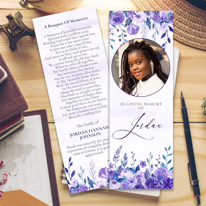 Funeral Bookmark Template, Printable Celebration of Life Bookmarks ...