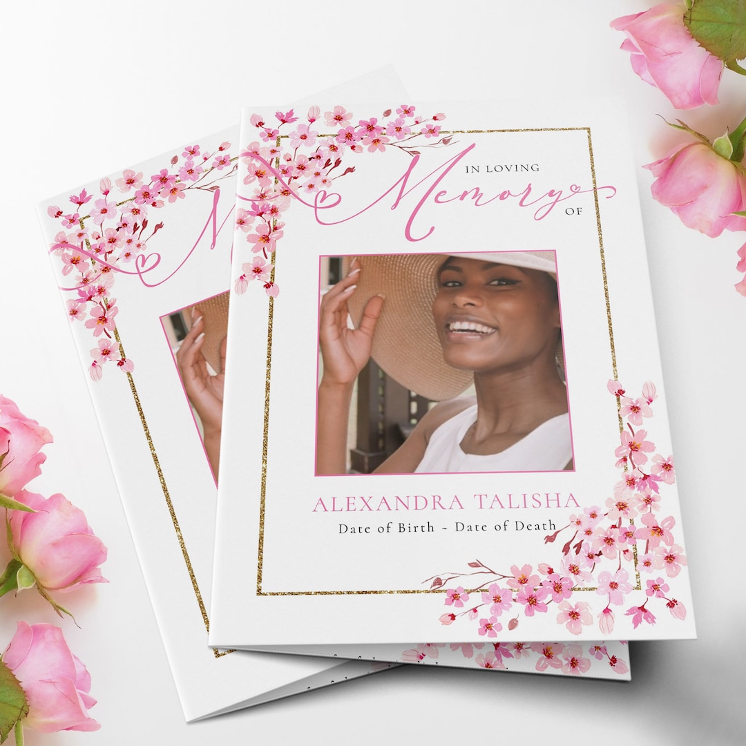 Editable Funeral Program Template, Cherry Blossoms, Pink Funeral ...