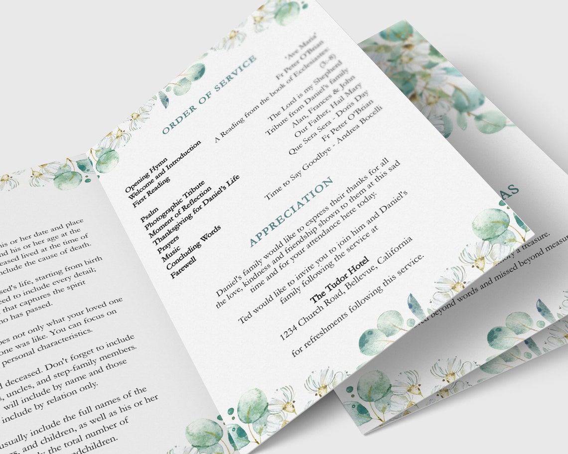 Funeral Program Template Funeral Poems Funeral Programs - Etsy