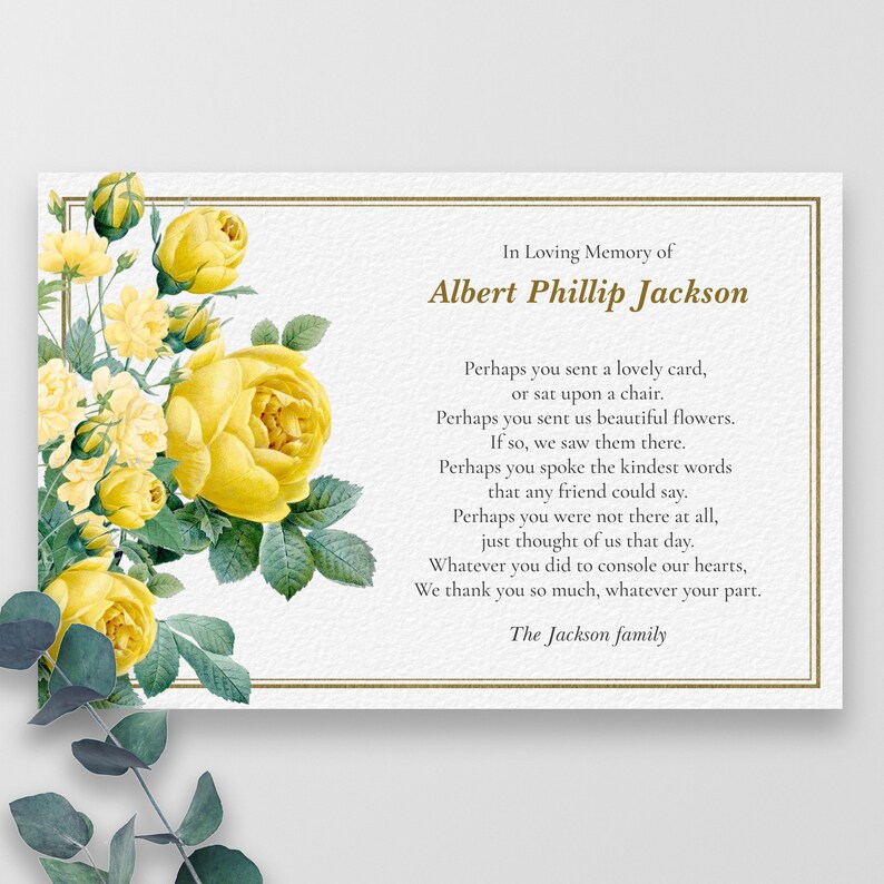 Funeral Thank You Card Template Funeral Cards Funeral - Etsy