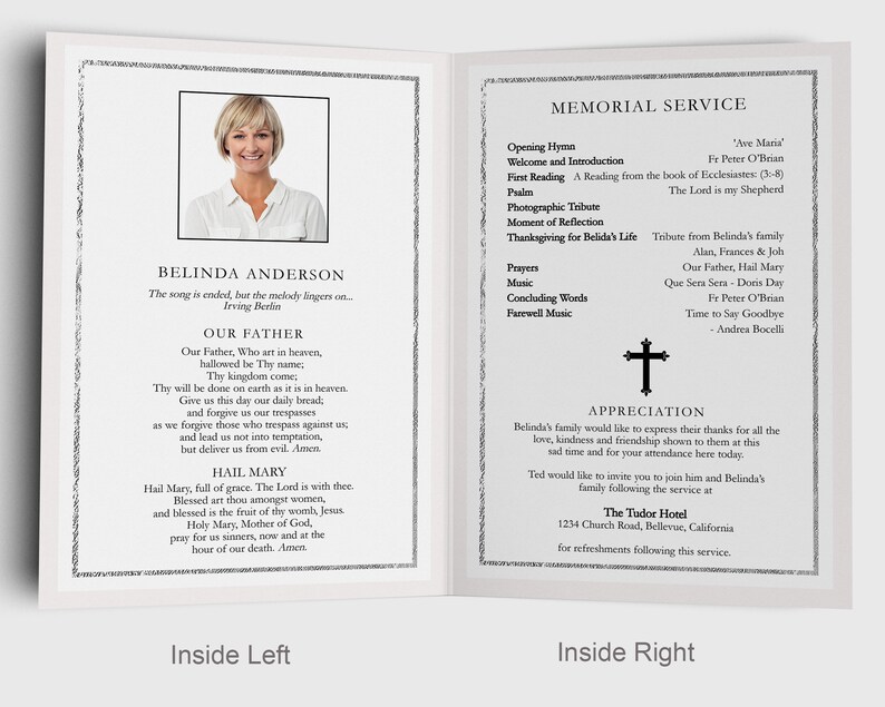 Funeral Program Template Funeral Poems Funeral Programs | Etsy