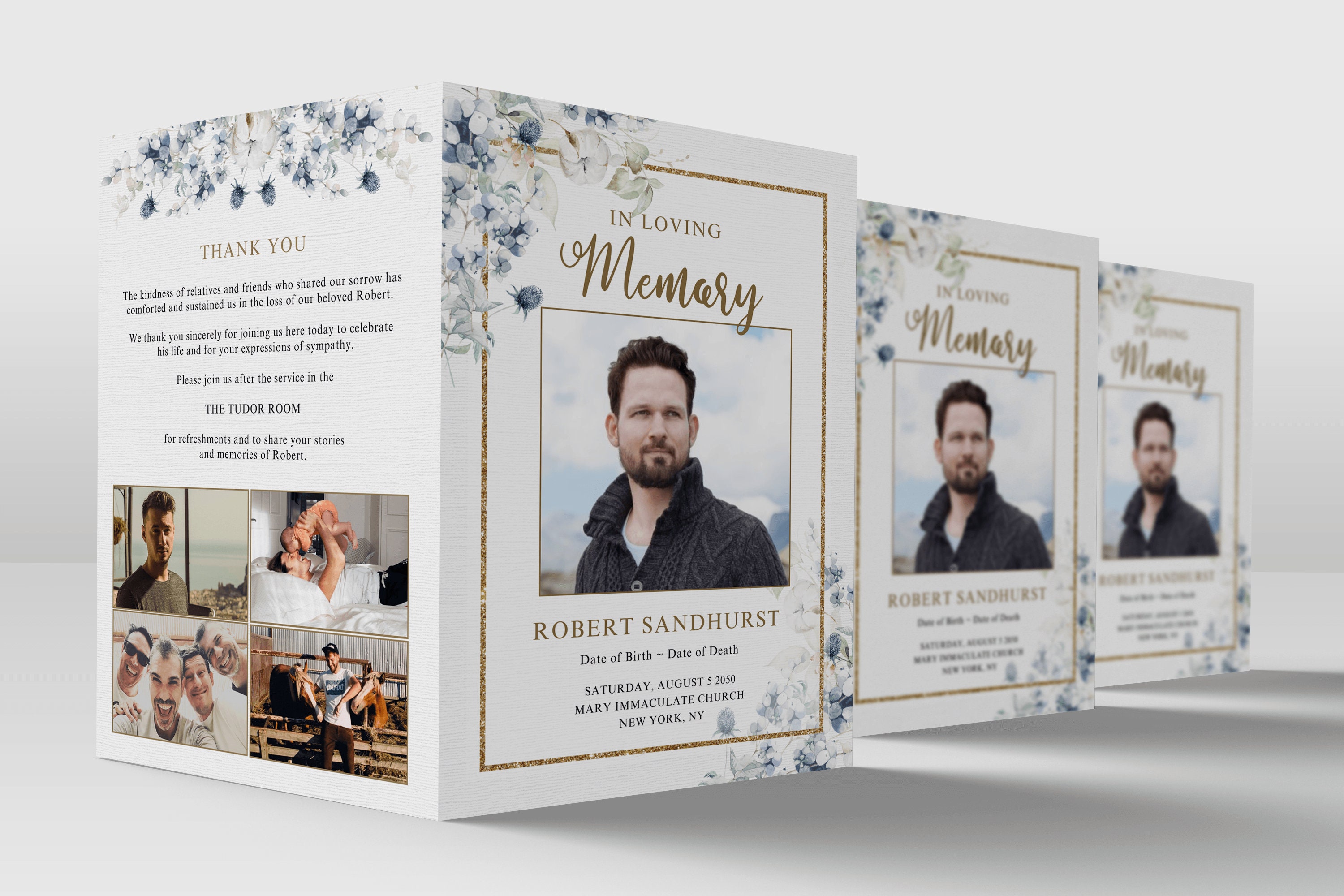 Funeral blue program template obituary program order of | Etsy