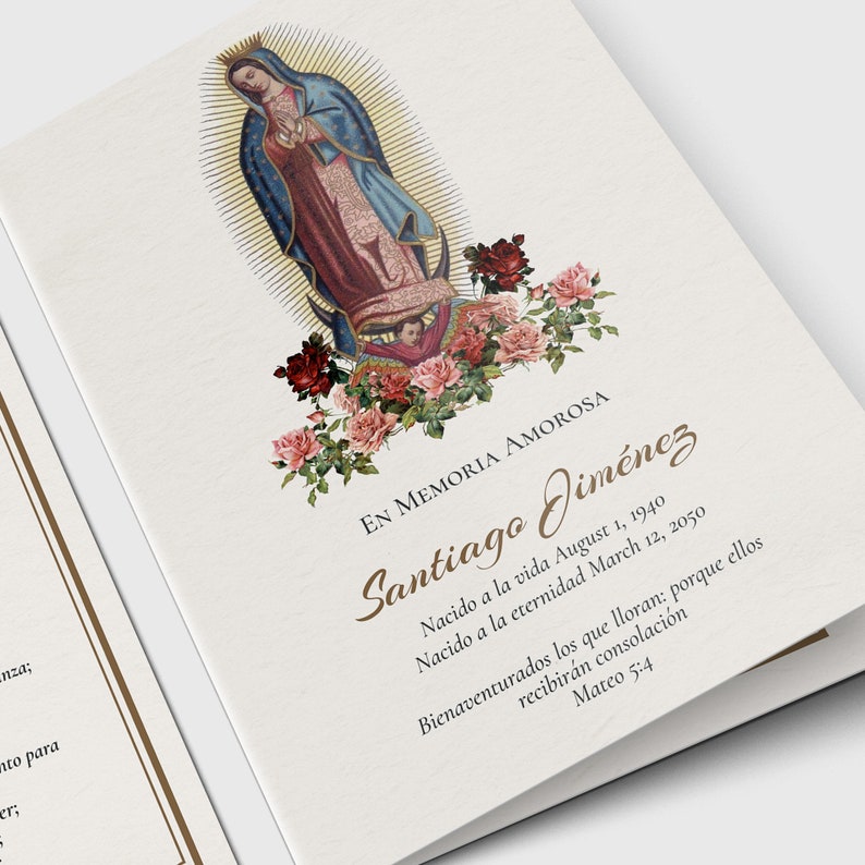 Spanish Funeral Program Template Our Lady of Guadalupe - Etsy