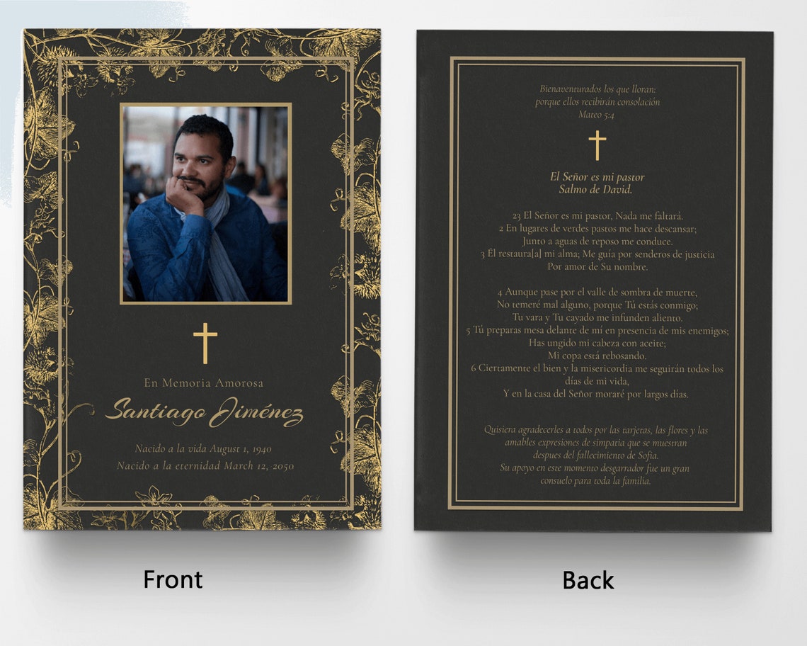 Spanish Funeral Program Template Funeral Card Funeral Etsy