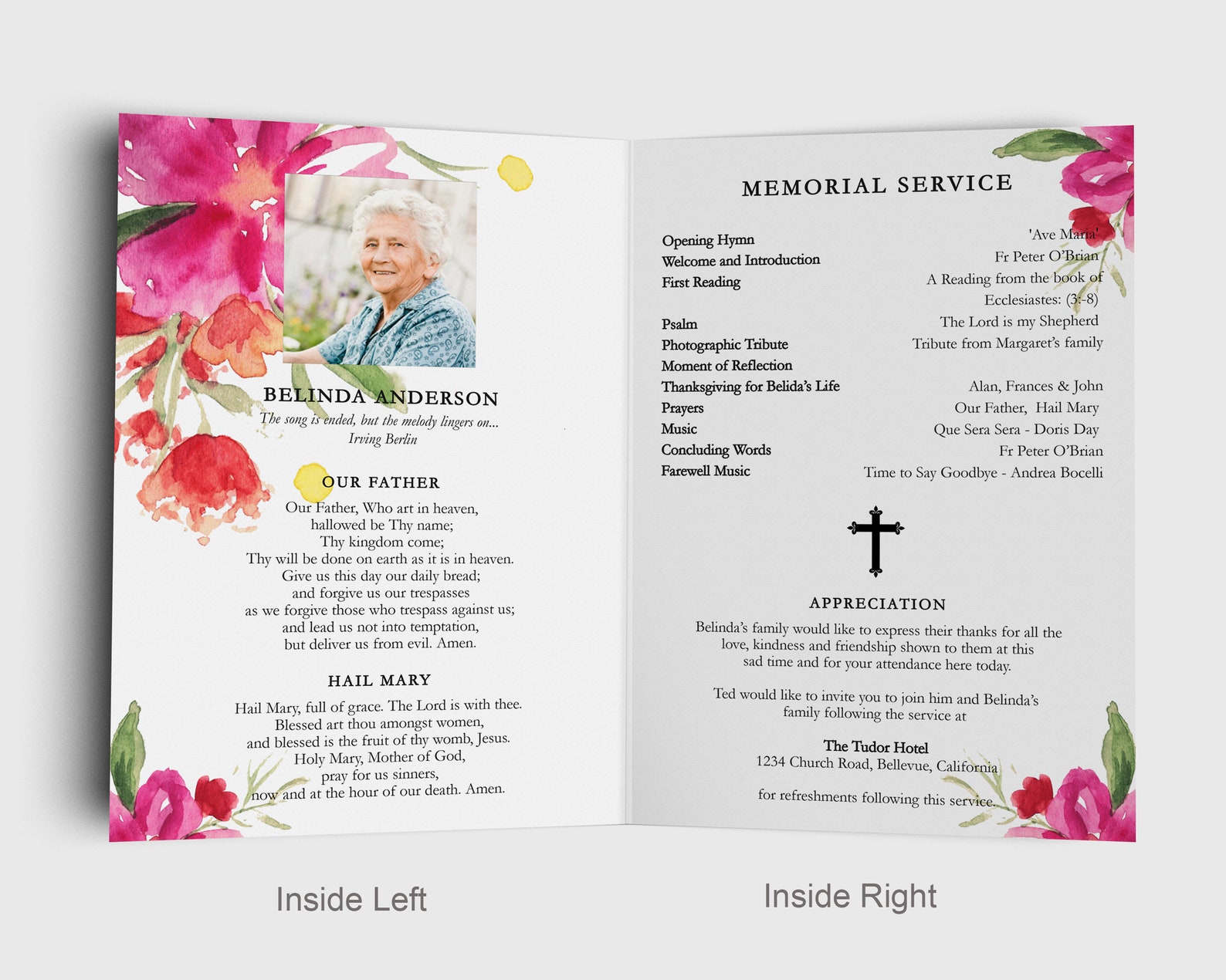 Editable Funeral Program Template With Watercolor Floral, Floral ...