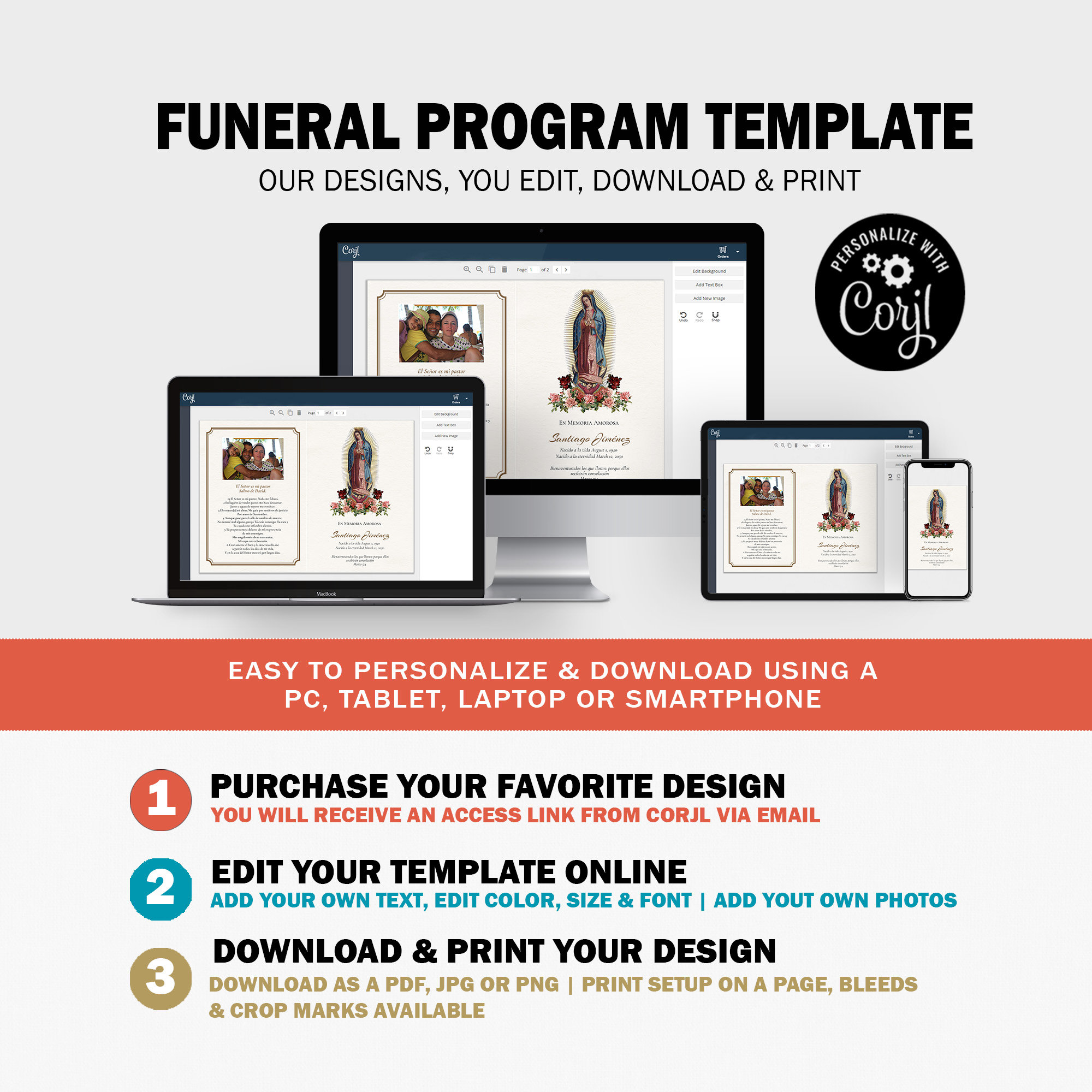 Spanish Funeral Program Template, Our Lady of Guadalupe, Printable ...