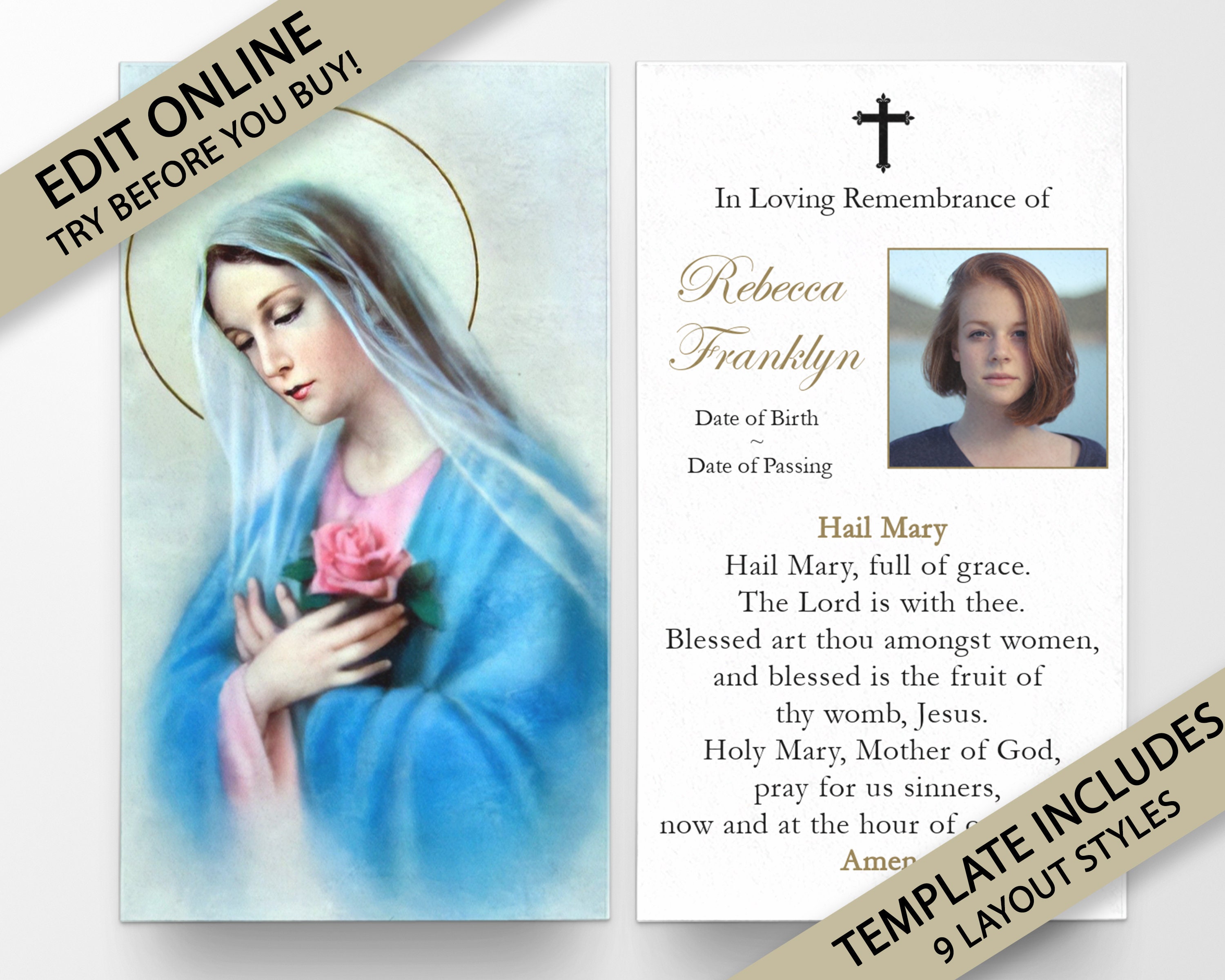 Funeral Prayer Cards, Memorial Prayer Cards, Catholic Prayer Cards ...