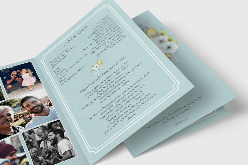 Spanish Funeral Program Template, Blue Floral, EDITABLE, Printable ...
