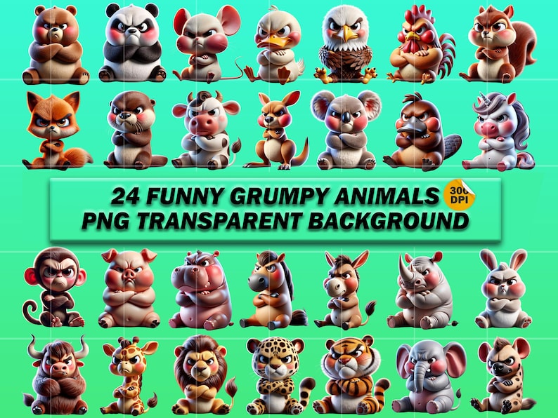 Funny Grumpy Animals PNG Clipart - Etsy