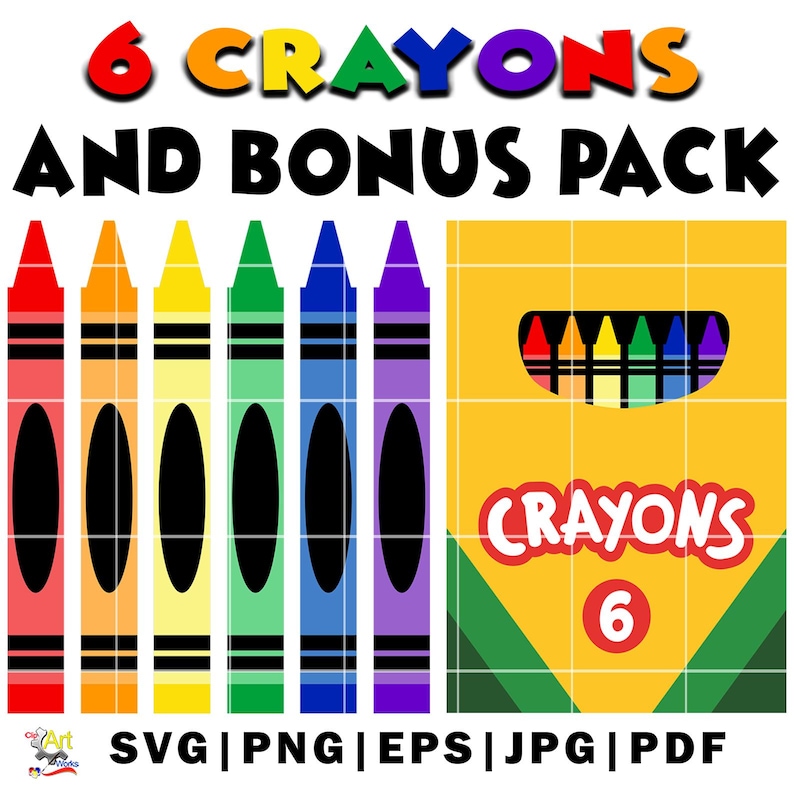 6 Pack Crayons Clipart - Etsy
