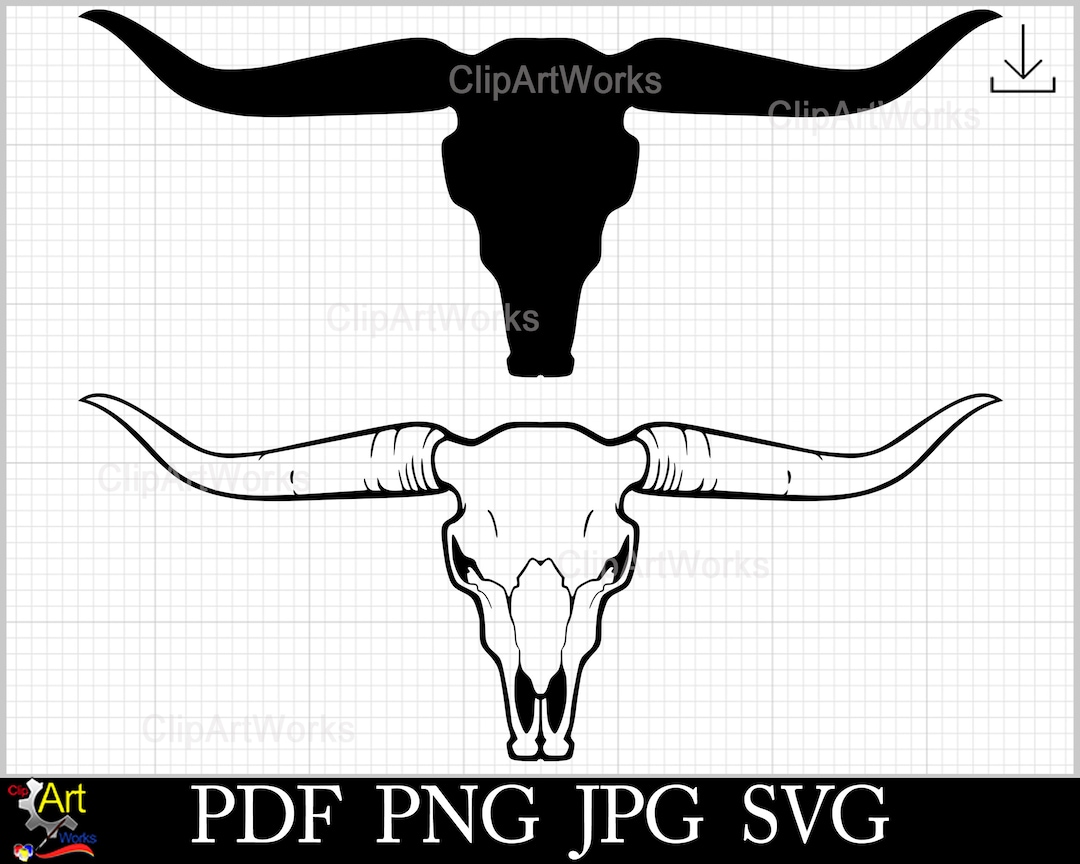 Texas Longhorn Head Skull Clipart - Etsy