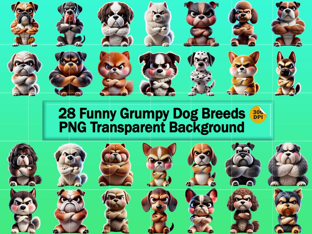Funny Grumpy Dogs PNG Clipart | 28 Image Bundle - Etsy