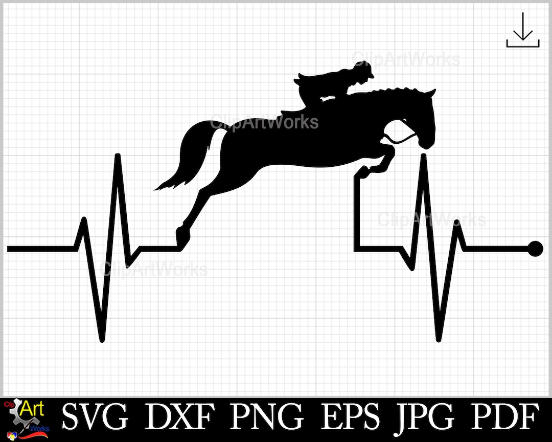 Horse Riding Jumping EKG Silhouette Clipart - Etsy