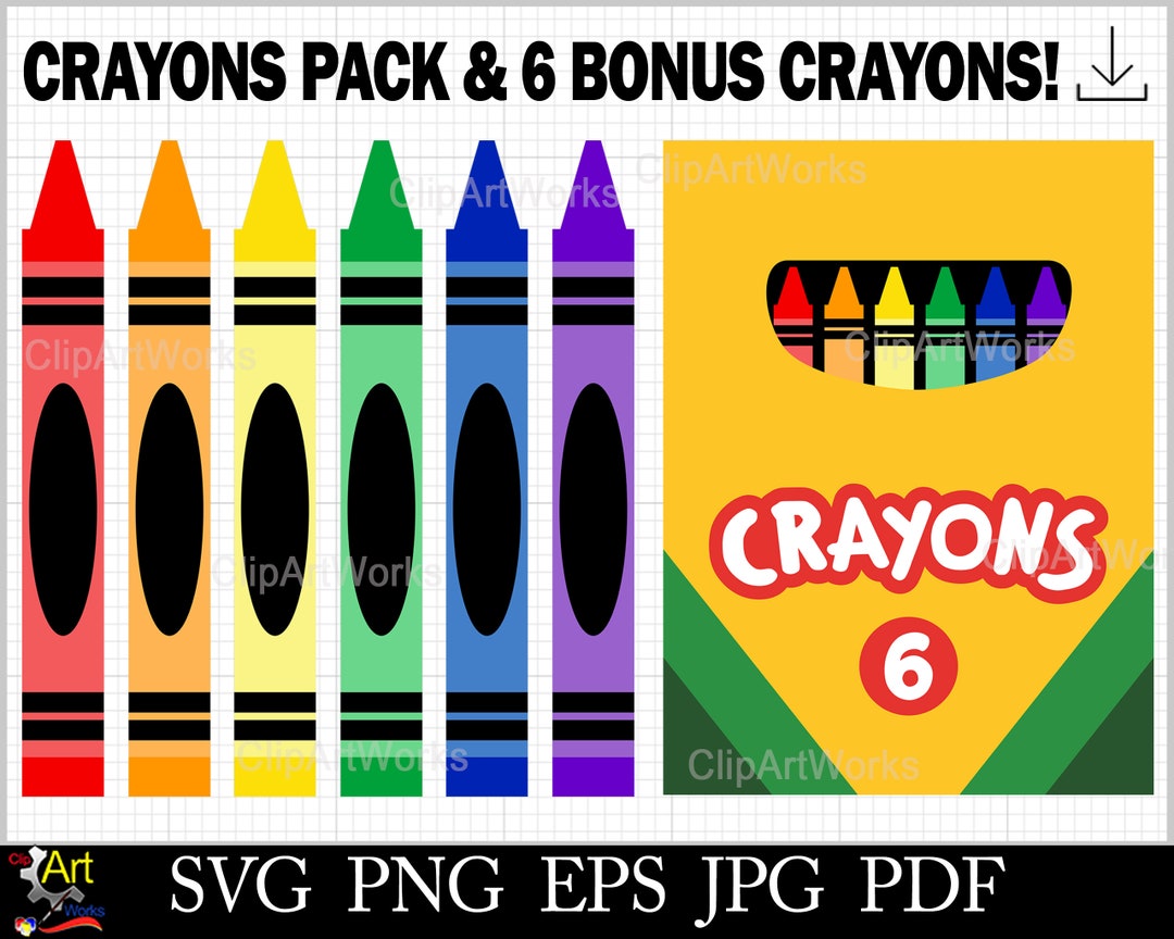 6 Pack Crayons Clipart - Etsy