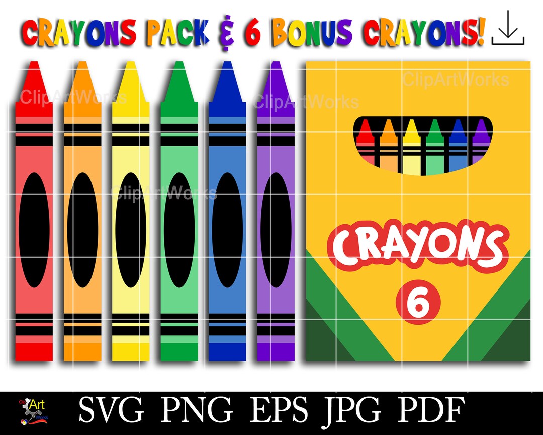 6 Pack Crayons Clipart - Etsy