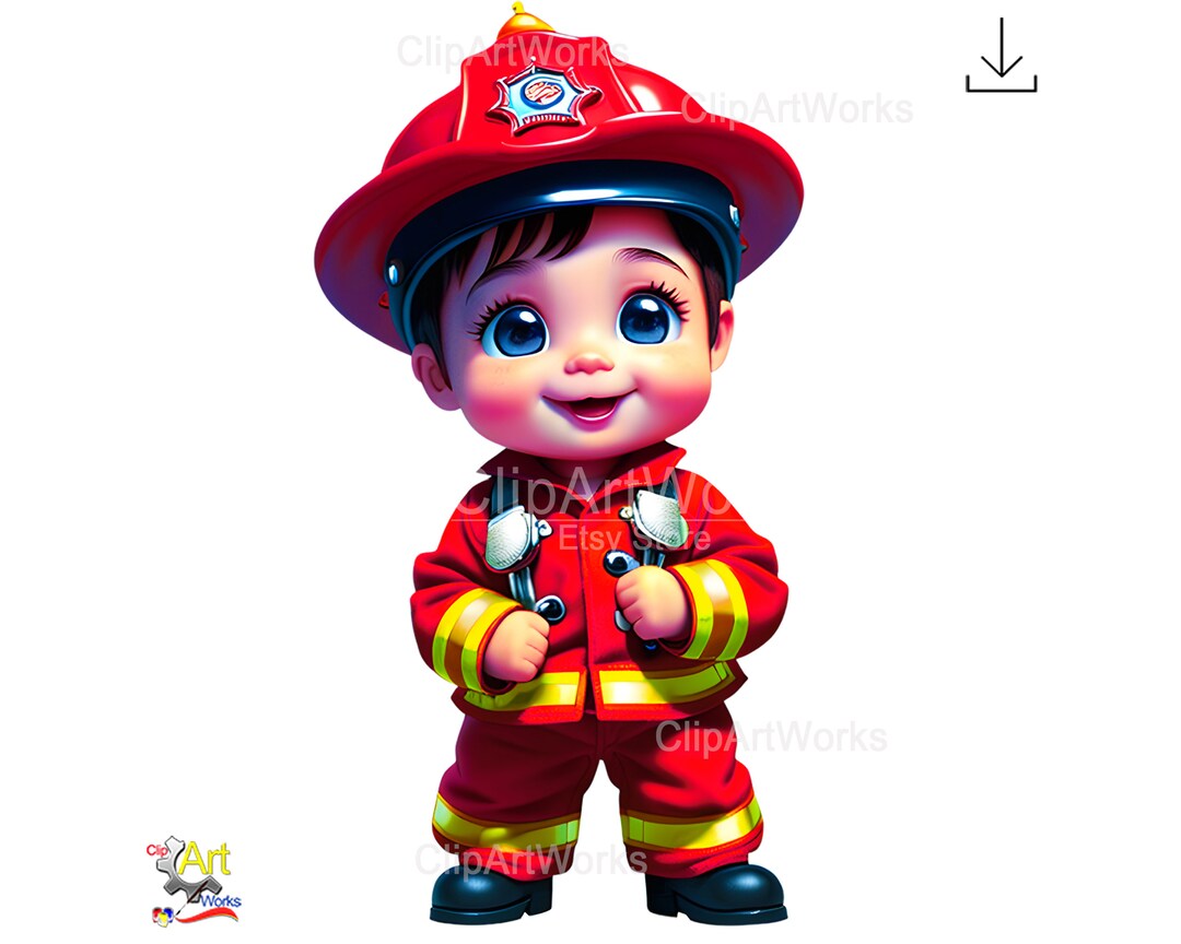 Fireman Baby Child Clipart PNG - Etsy