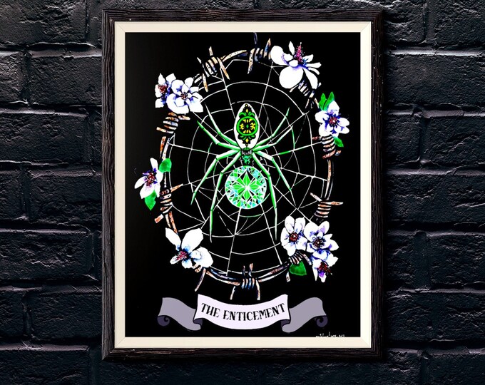 Spider Tarot Poster - Dark Aesthetic Art Print - Weird Green Artwork ...
