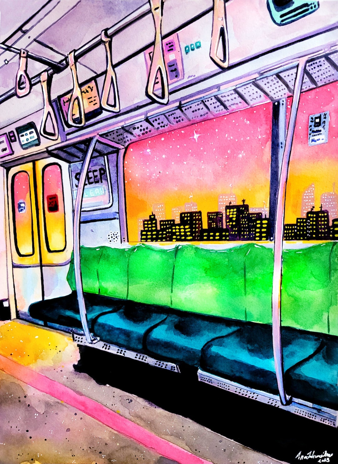 Pastel Train Sunset Watercolor Print – Anime Cityscape Home Decor - Etsy