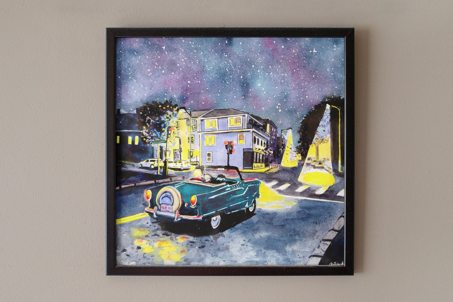 City at Night Poster Watercolor Painting Moody Art Print - Etsy