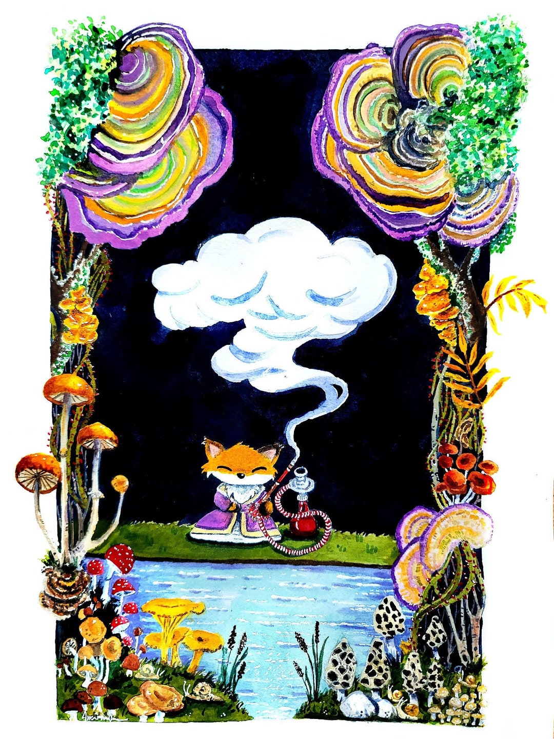 Psychedelic Fox Digital File - Mushroom Trippy Print at Home - Dorm ...