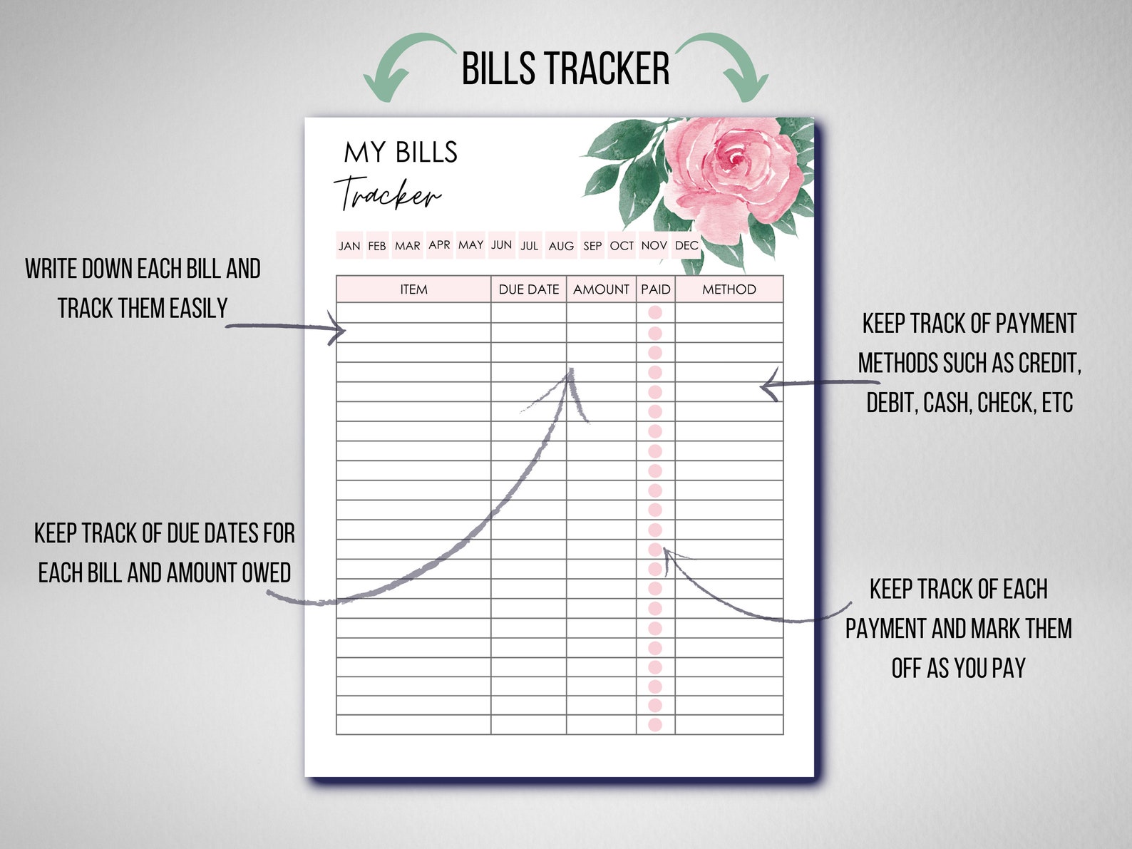 Pink Bill Tracker Monthly Bill Tracker Bill Organizer With - Etsy