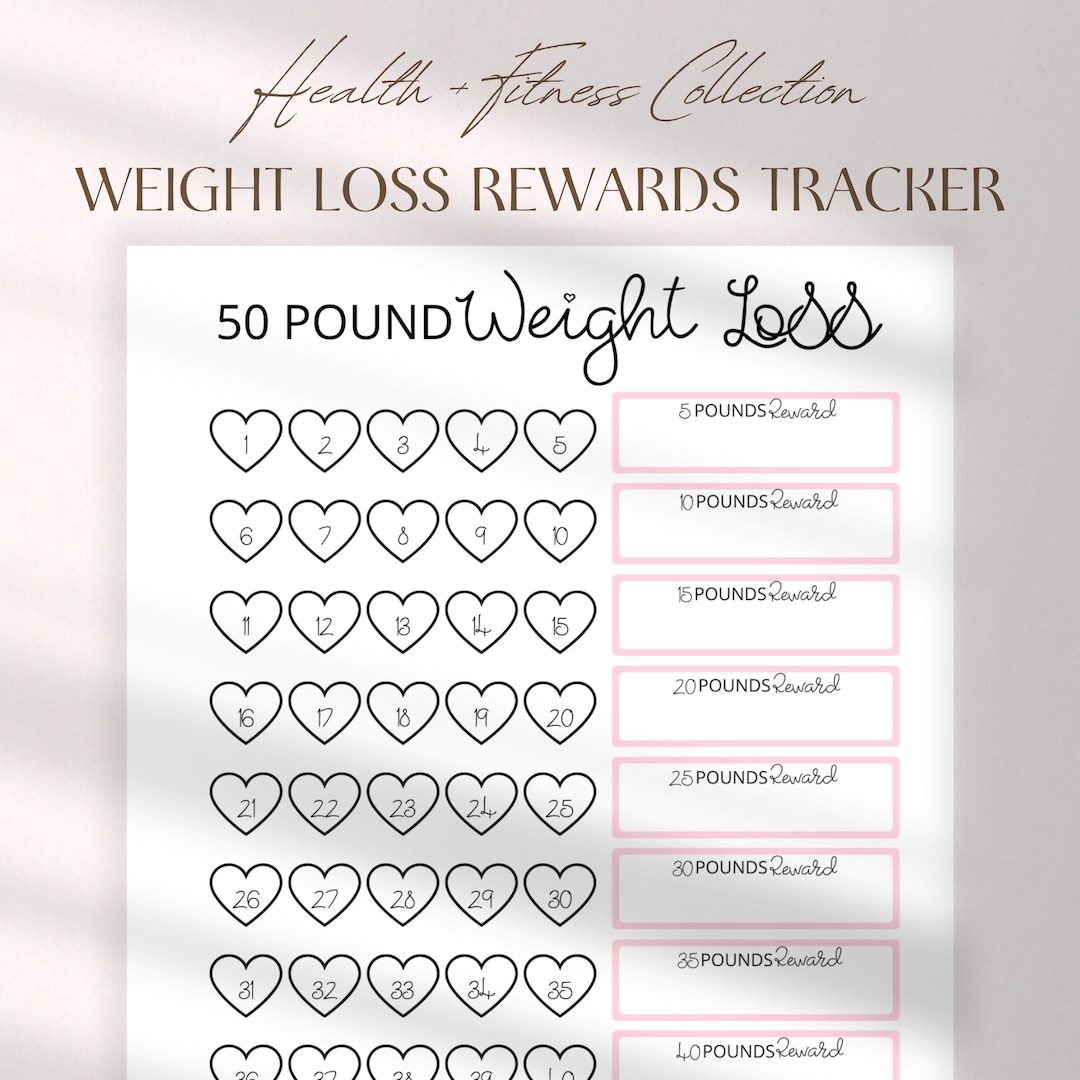 Pink Weight Loss Rewards Tracker | 50 Pound Weight Loss Tracker ...