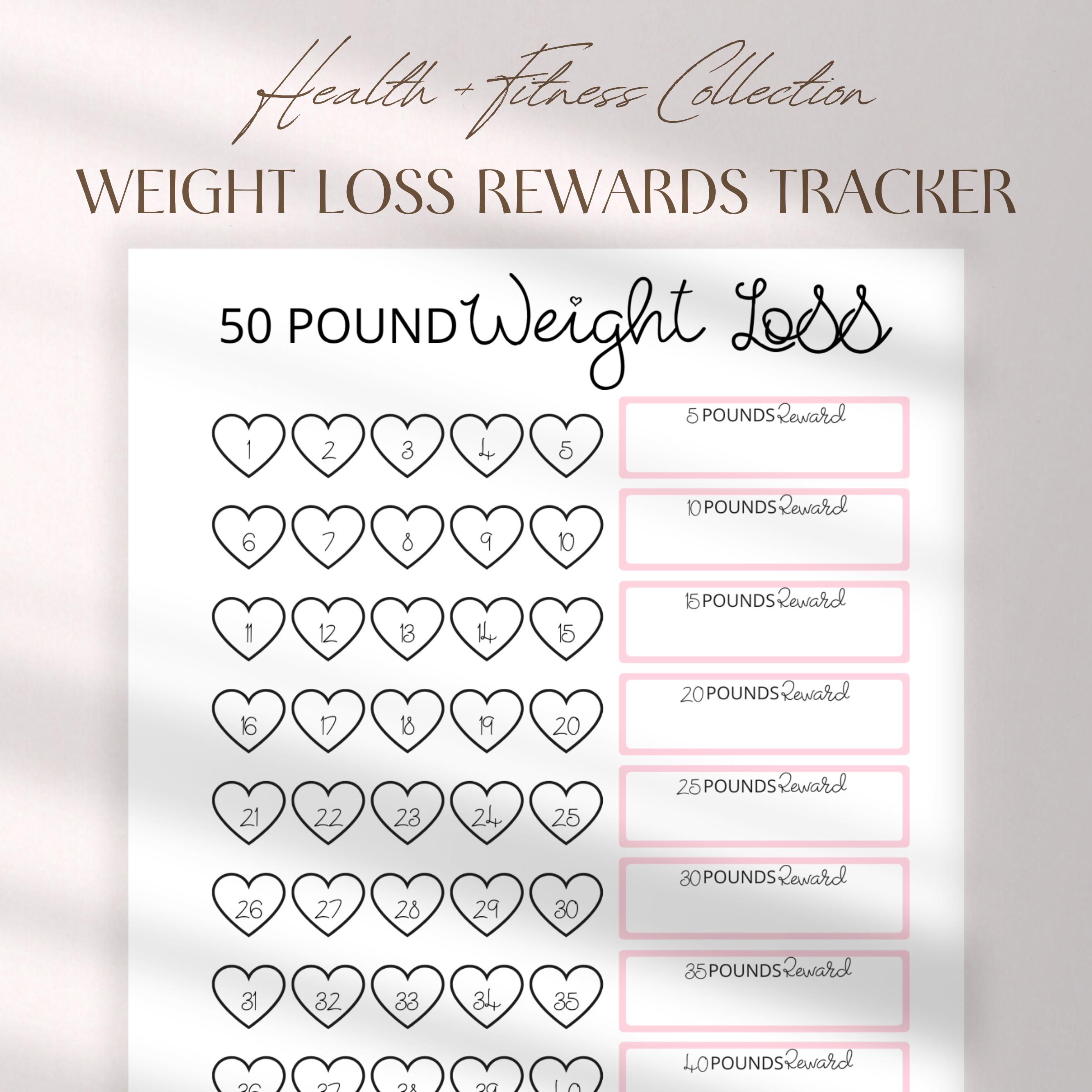 50 Pound Weight Loss Tracker Printable: Pink Rewards Chart (digital ...