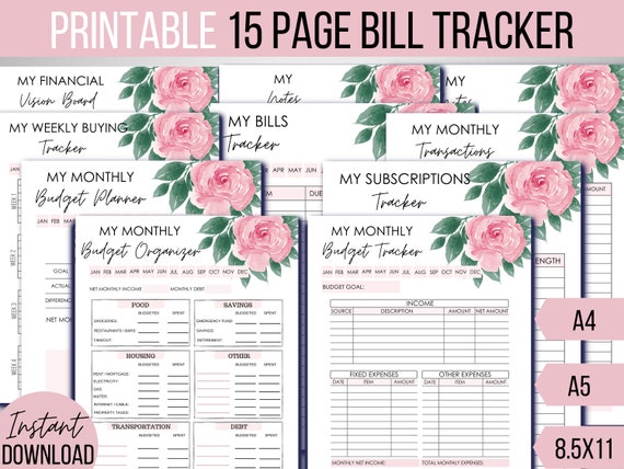 Pink Bill Tracker Monthly Bill Tracker Bill Organizer With - Etsy