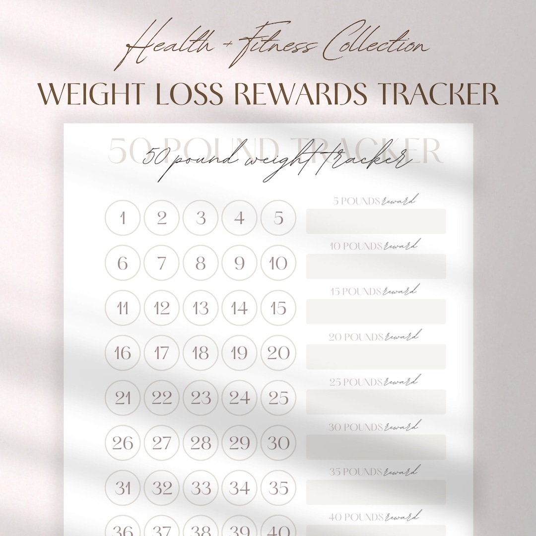 50 Pound Weight Loss Tracker Printable With Rewards (digital Download ...
