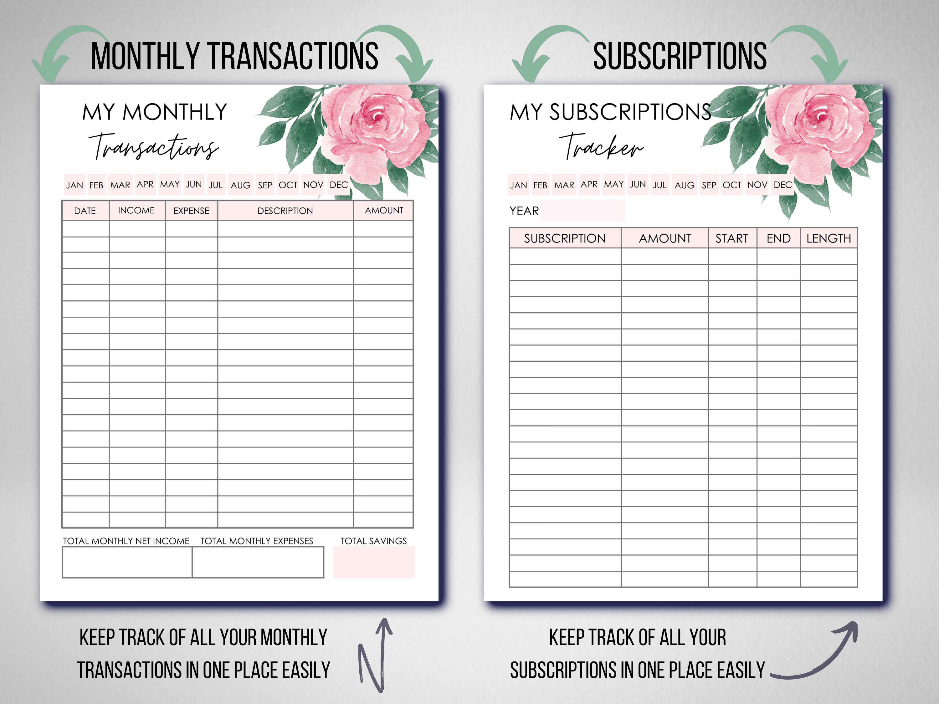 Pink Bill Tracker Monthly Bill Tracker Bill Organizer With - Etsy