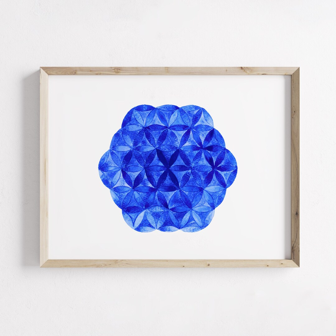Blue Flower of Life Watercolor Painting Healing Art Neutral - Etsy