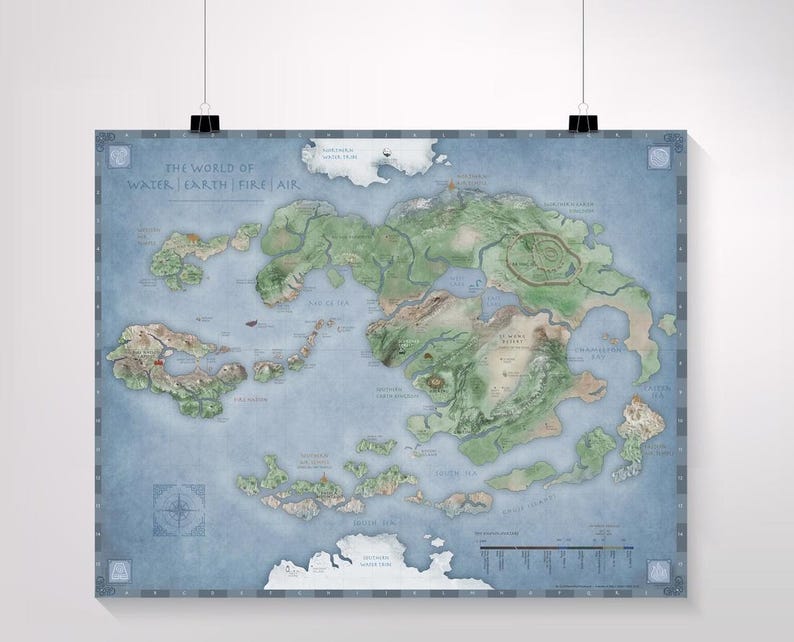 Avatar: the Last Air Bender Inspired Map the World of Water, Earth ...